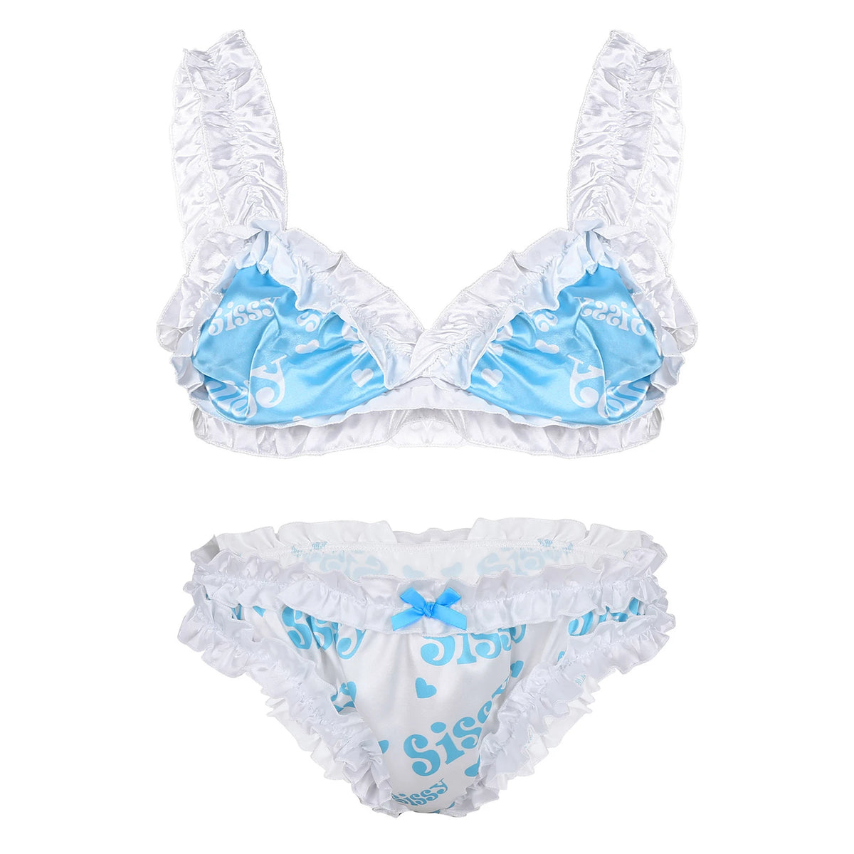 "Sissy Elena" Satin Letter Printed Lingerie Set – Feminize Me Store